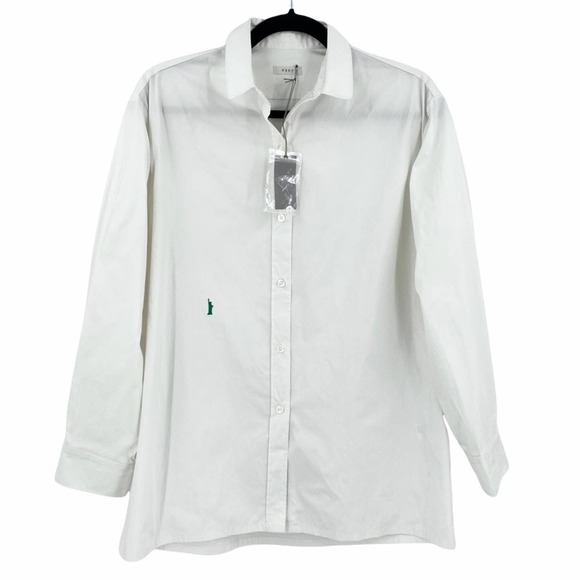 6397 | Tops | 6397 White Relaxed Oversized Fit Button Up Emblem Shirt ...